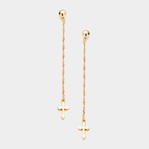 Jewelry | Long Drop Chain Cross Earrings | Poshmark